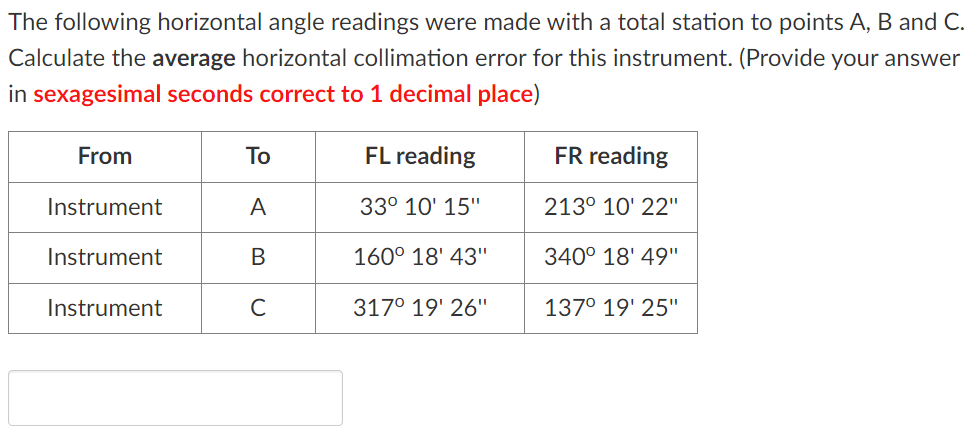Solved The following horizontal angle readings were made | Chegg.com