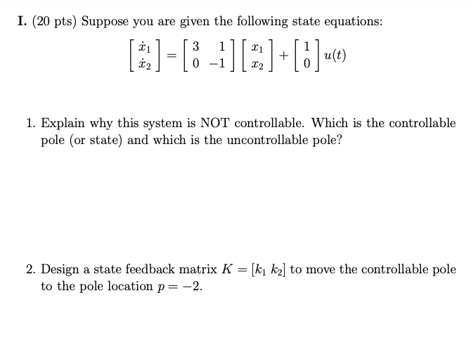 Solved II. (20 pts) Consider again the original) state | Chegg.com