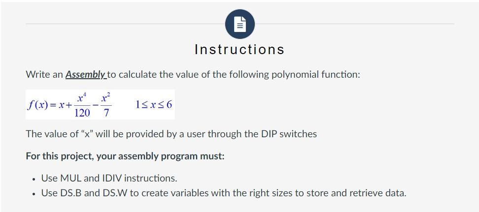 Solved Instructions Write an Assembly to calculate the value | Chegg.com