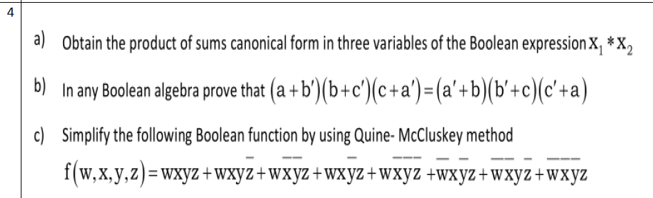Solved a) Obtain the product of sums canonical form in three | Chegg.com