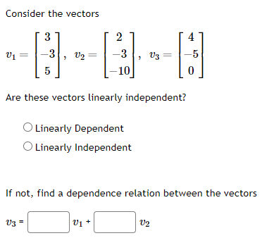 Solved Consider the vectors | Chegg.com