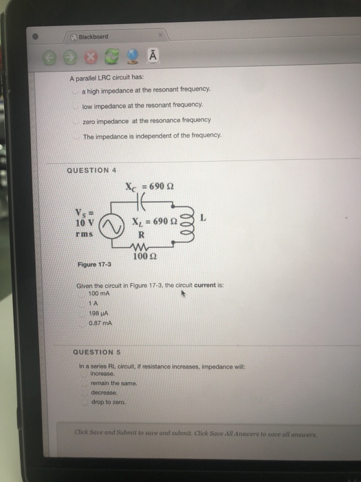 Solved Blackboard A parallel LRC circuit has: a high | Chegg.com