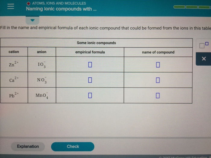 Solved Fill in the name and empirical formula of each ionic | Chegg.com