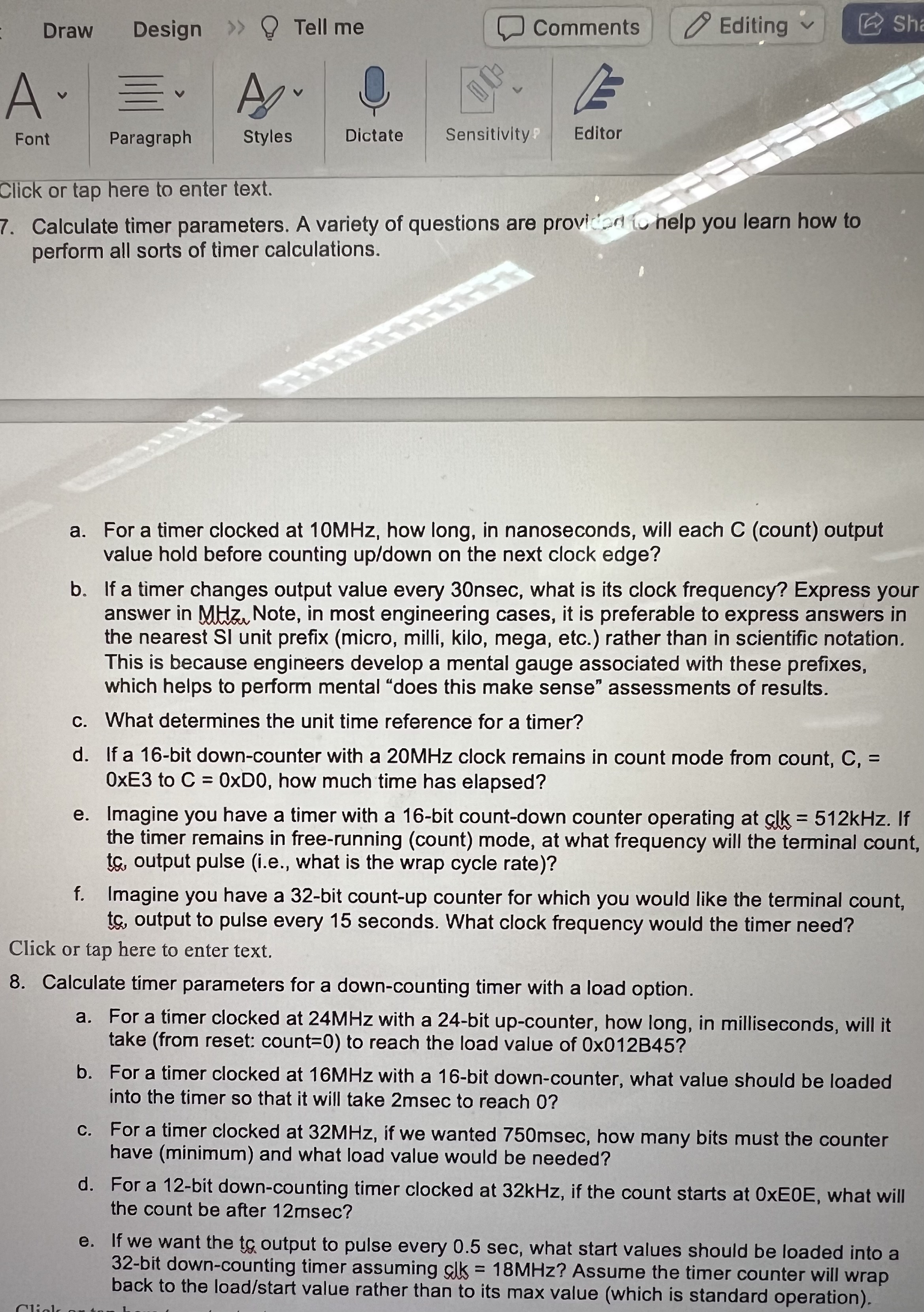 Solved 7. Calculate timer parameters. A variety of questions | Chegg.com