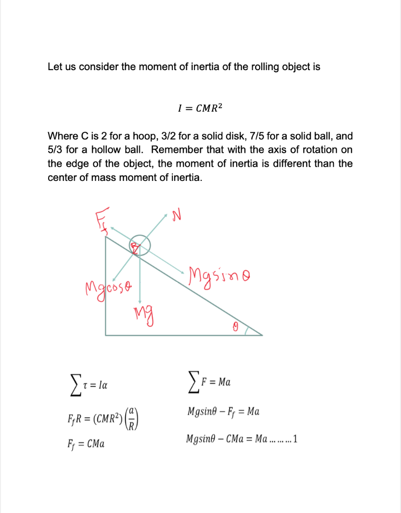 Solved Moment of Inertia of an object rolling down a | Chegg.com