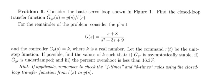 Solved Problem 6 Consider The Basic Servo Loop Shown In 