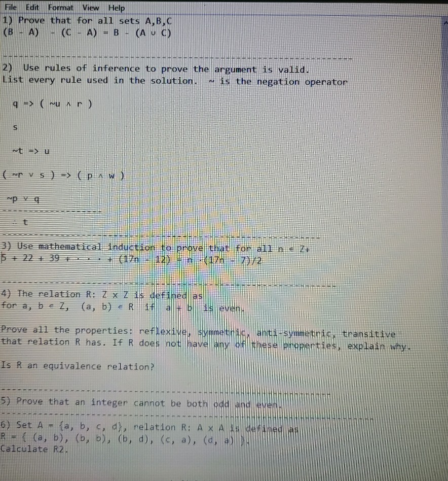 Solved File Edit Format View Help 1) Prove that for all sets | Chegg.com