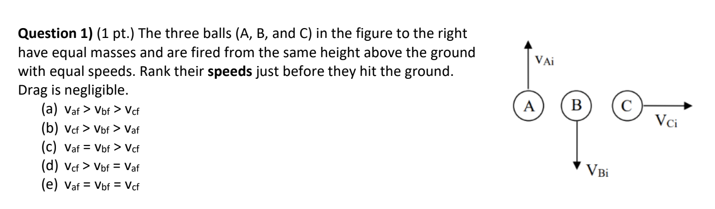 Solved Question 1) (1 pt.) The three balls (A, B, and C) in | Chegg.com