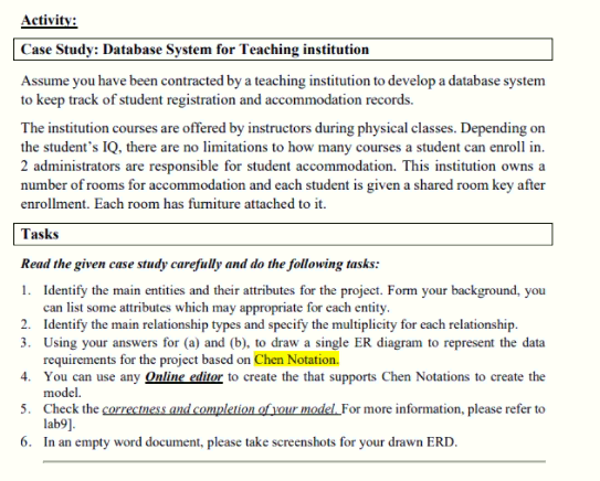 Solved Activity: Case Study: Database System for Teaching | Chegg.com