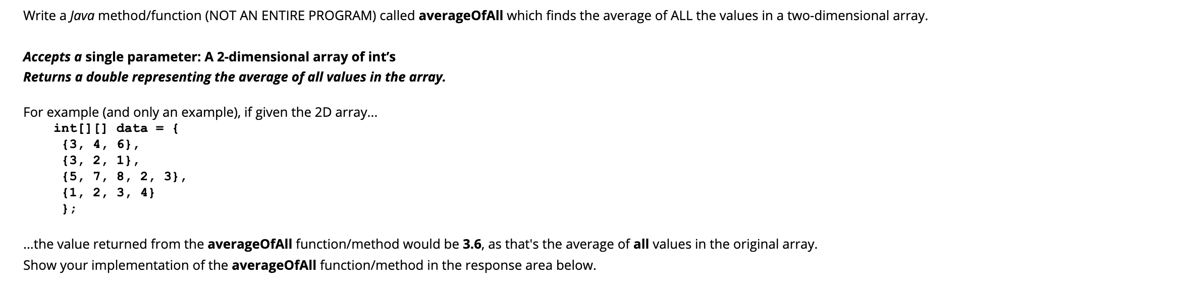 Solved Write a Java method/function (NOT AN ENTIRE PROGRAM) | Chegg.com Solved Write a Java method/function (NOT AN ENTIRE PROGRAM) | Chegg.com