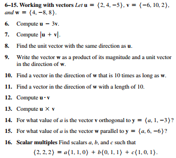 Solved 6–15. Working with vectors Let u = (2,4,-5), v = (-6, | Chegg.com