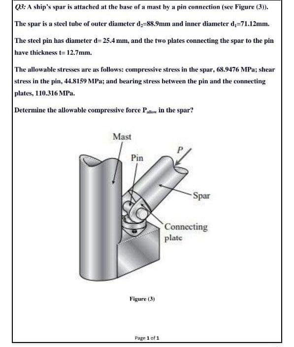 Solved 03: A ship's spar is attached at the base of a mast | Chegg.com