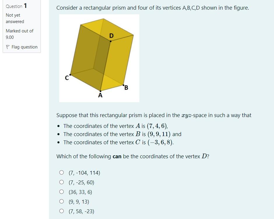 Solved Consider a rectangular prism and four of its vertices | Chegg.com