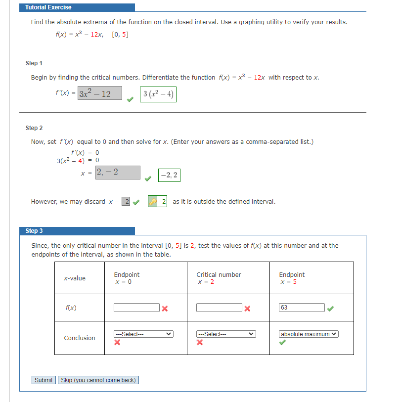 Solved Tutorial Exercise Find the absolute extrema of the | Chegg.com