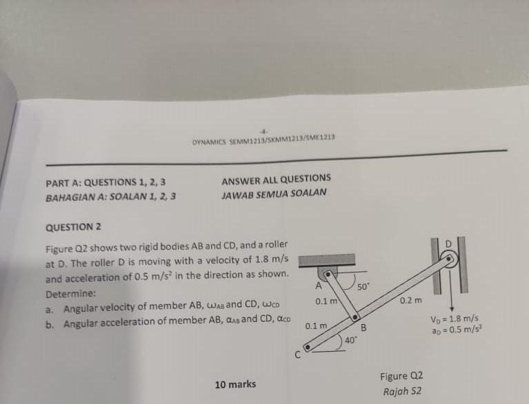 Solved QUESTION 2 Figure Q2 shows two rigid bodies AB and | Chegg.com