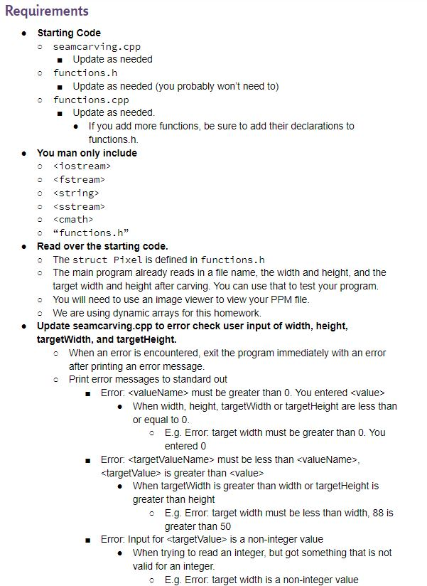 Requirements Starting Code o seamcarving.cpp Update | Chegg.com