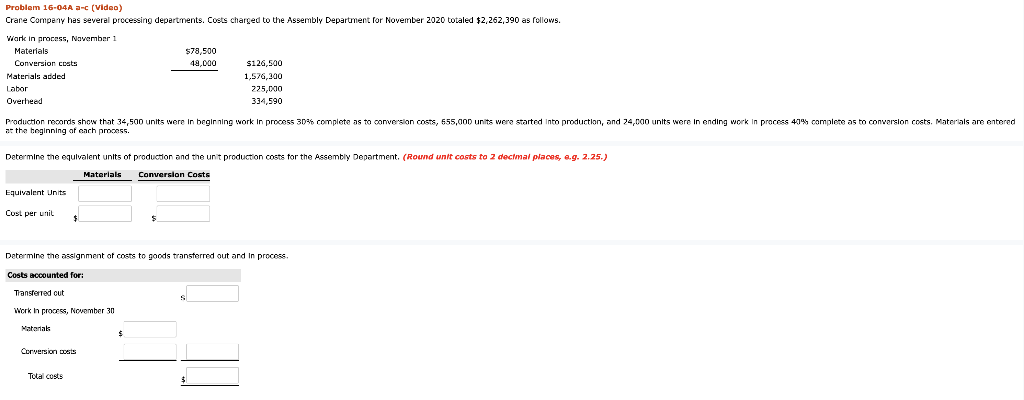 Solved Problem 16-04A a-c (Video) Crare Company has several | Chegg.com
