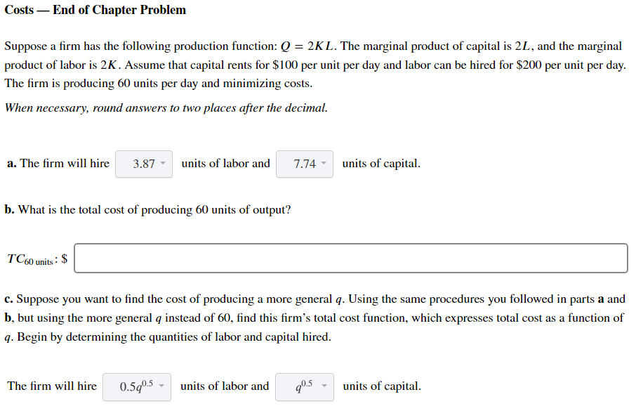Solved Costs - End of Chapter Problem Suppose a firm has the | Chegg.com
