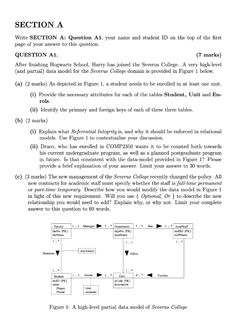 SECTION A Write SECTION A: Question A1, your name and | Chegg.com