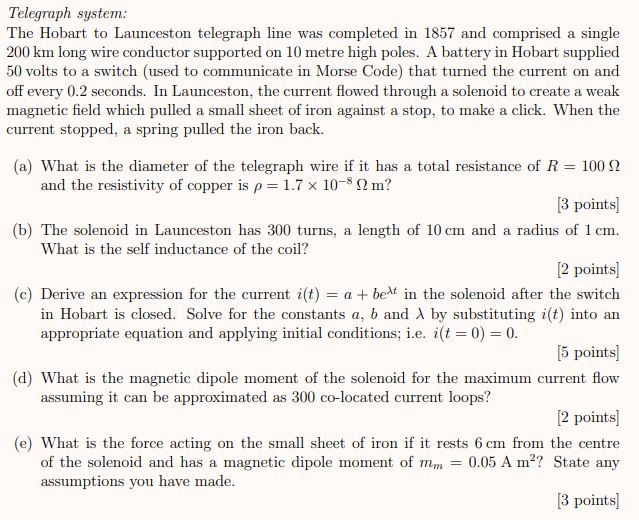 Solved Telegraph system: The Hobart to Launceston telegraph | Chegg.com