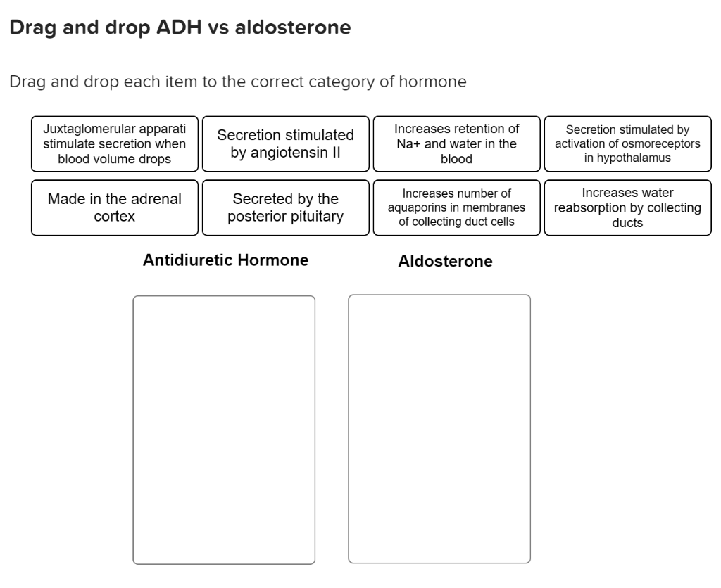 Solved Drag and drop ADH vs aldosterone | Chegg.com