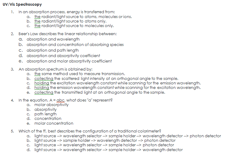 Solved 3. UV/Vis Spectroscopy 1. In an absorption process, | Chegg.com