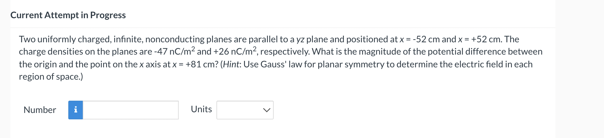 Solved Current Attempt in ProgressTwo uniformly charged, | Chegg.com