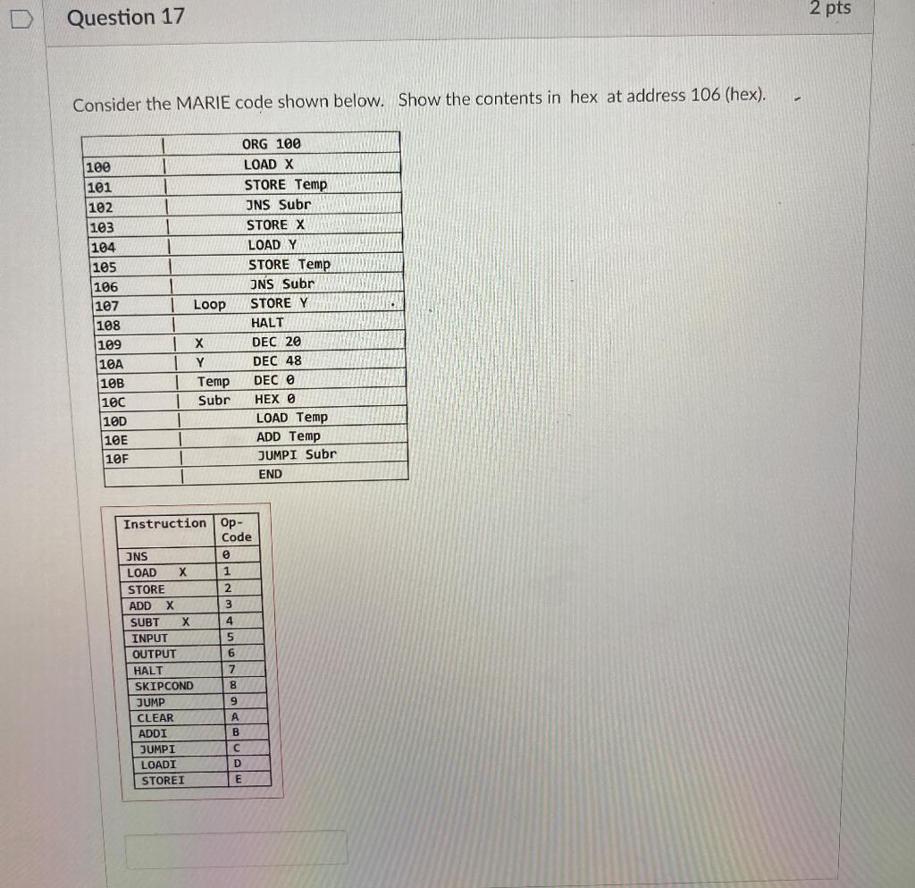 Solved Consider the MARIE code shown below. Show the | Chegg.com