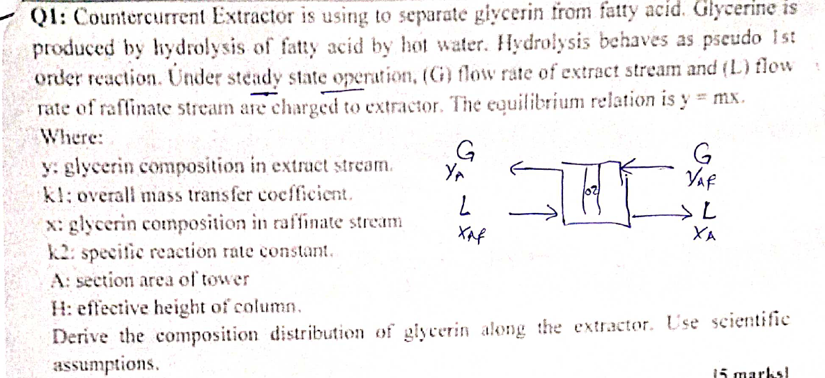 Solved Q1: Countercurrent Extractor is using to separate | Chegg.com