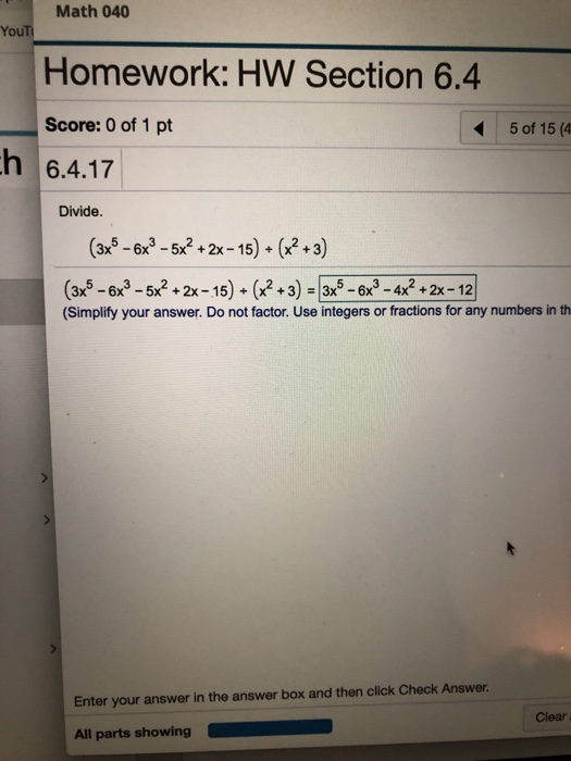 Solved Math 040 YouT Homework: HW Section 6.4 Score: 0 of 1 | Chegg.com