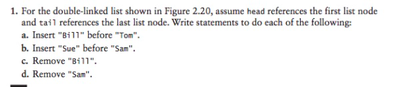Solved 1. For the double-linked list shown in Figure 2.20, | Chegg.com