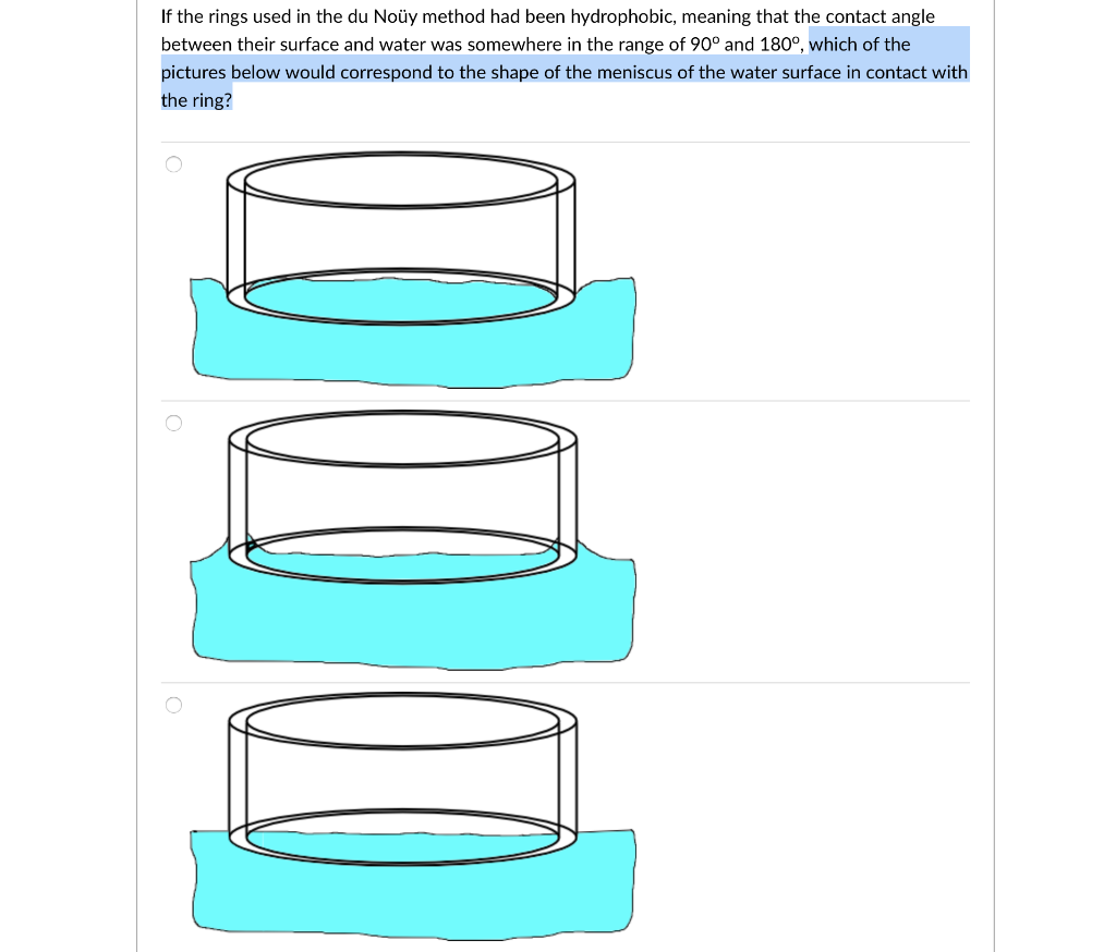 Solved If the rings used in the du Noüy method had been | Chegg.com