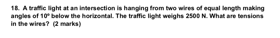 Solved 18. A traffic light at an intersection is hanging | Chegg.com