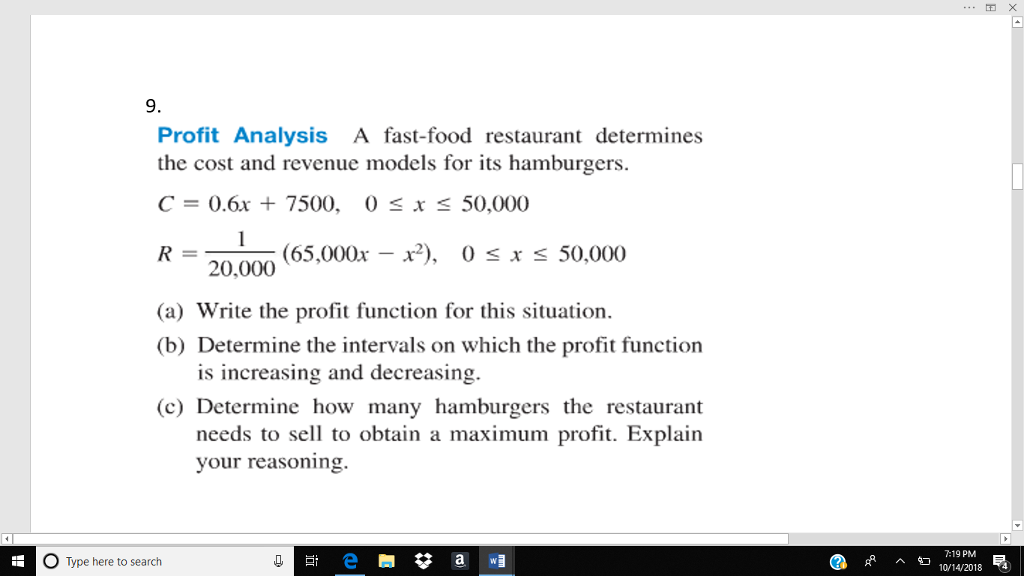 Solved 9. Profit Analysis A fast-food restaurant determines | Chegg.com