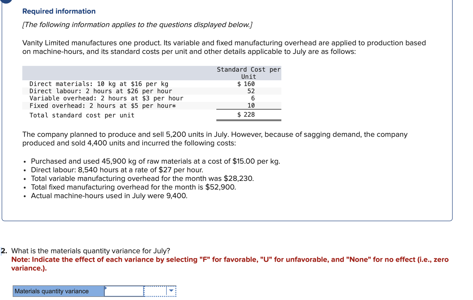 Solved 2. ﻿What is the materials quantity variance for July? | Chegg.com