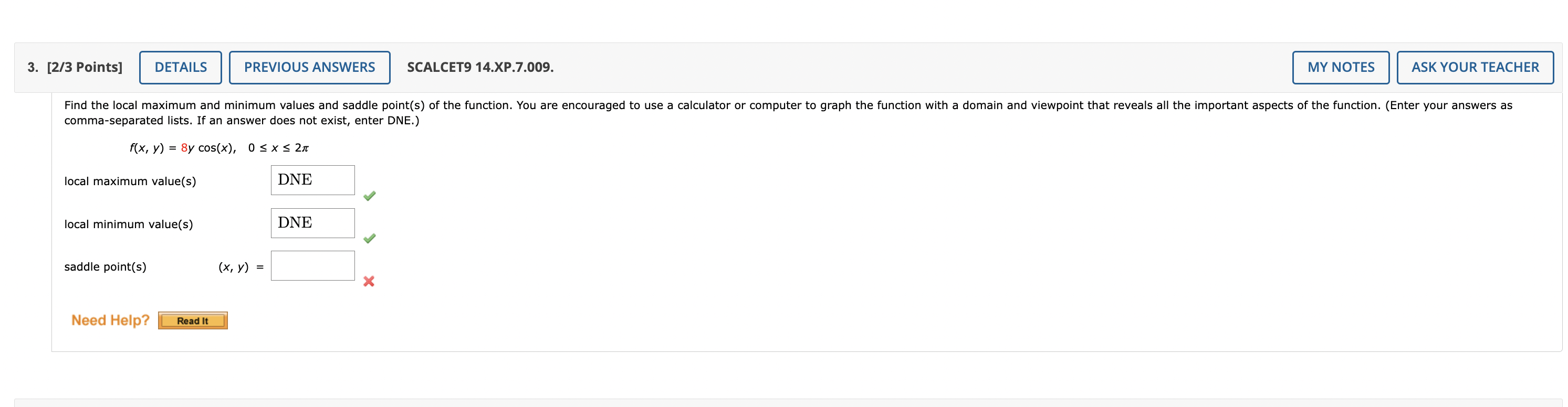 Solved [2/3 Points] SCALCET9 14.XP.7.009. comma-separated | Chegg.com