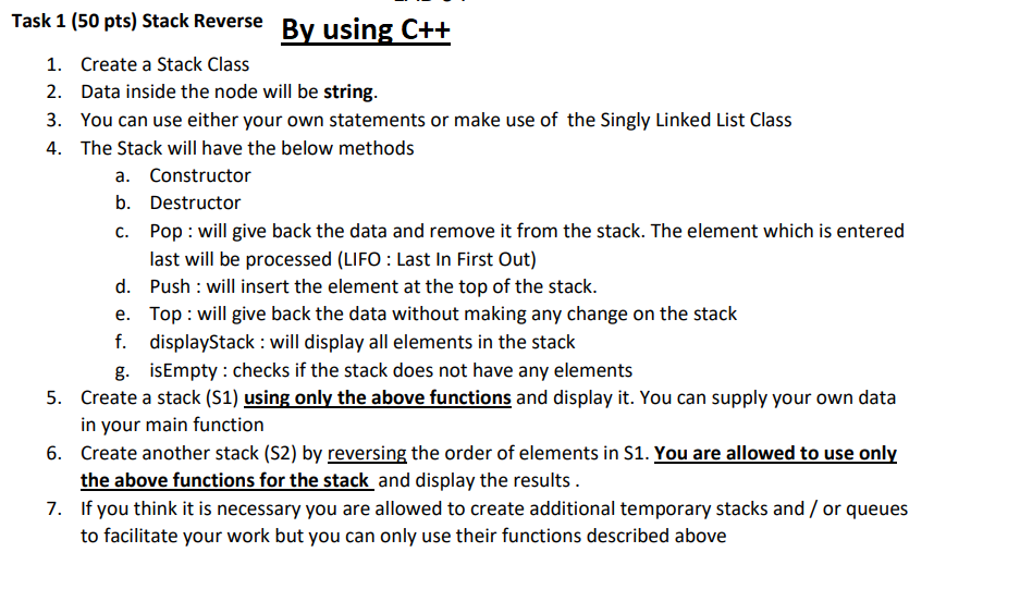 Solved Task 1 (50 ﻿pts) ﻿Stack Reverse By using | Chegg.com