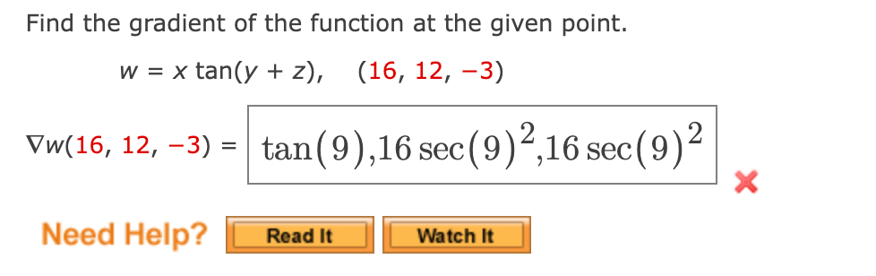 Solved Find the gradient of the function at the given point. | Chegg.com