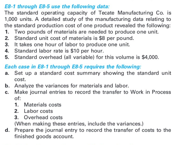 Solved E8-1 through E8-5 use the following data: The | Chegg.com