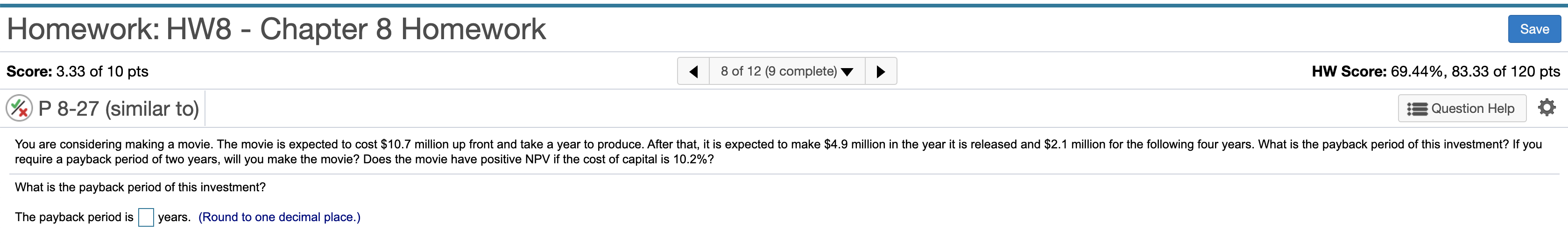 Solved Homework Hw8 Chapter 8 Homework Save Score 3 33