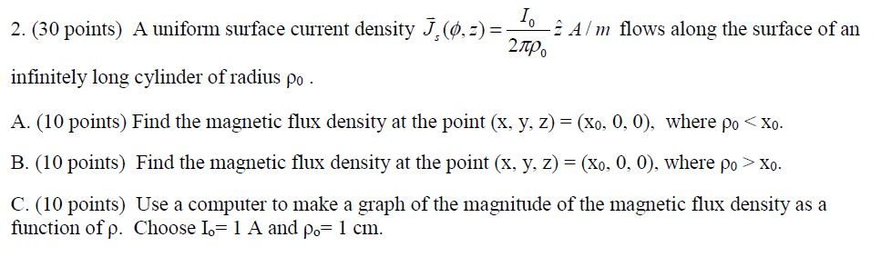 Solved 2. (30 points) A uniform surface current density | Chegg.com