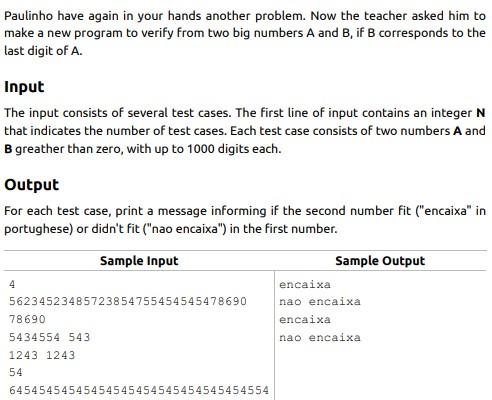 Solved Paulinho have again in your hands another problem. | Chegg.com