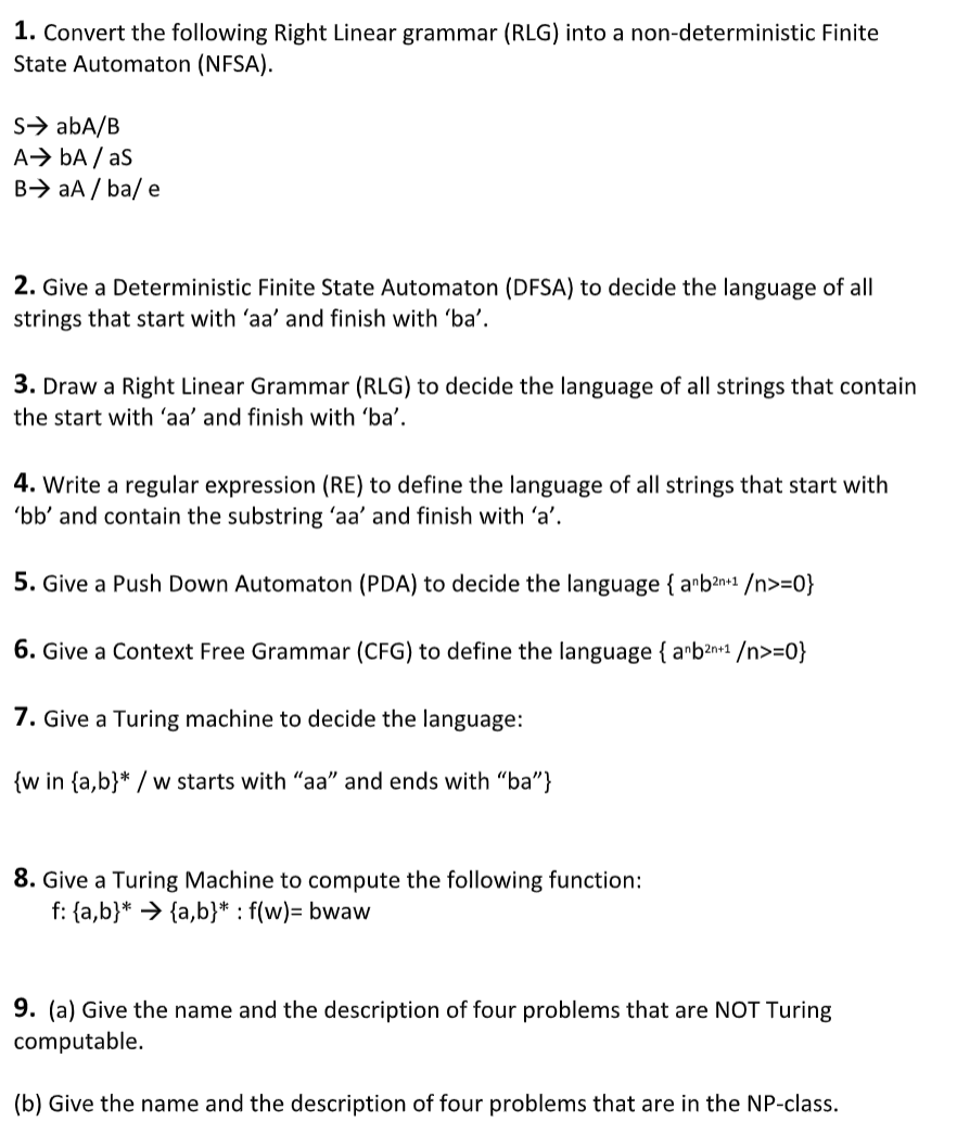 Solved 1. Convert the following Right Linear grammar (RLG) | Chegg.com