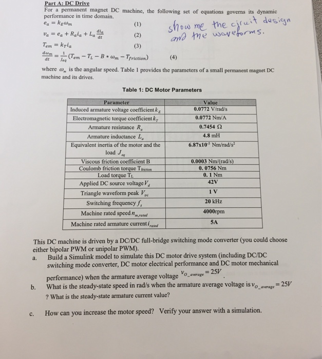 For a permanent magnet DC machine, the following set | Chegg.com