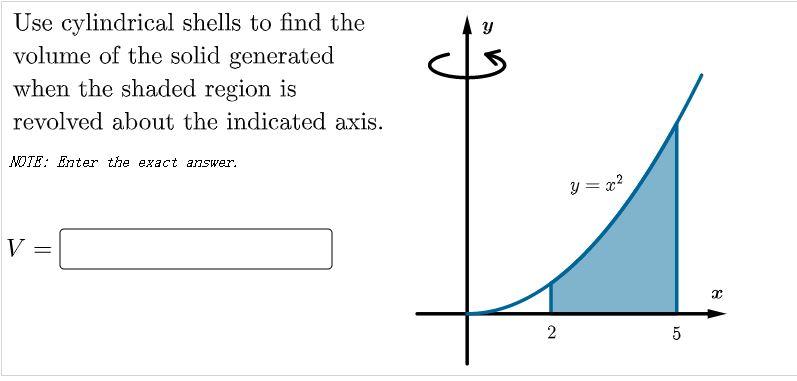 Solved Y Use cylindrical shells to find the volume of the | Chegg.com
