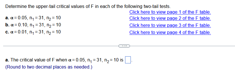 Solved Determine the upper-tail critical values of F in each | Chegg.com
