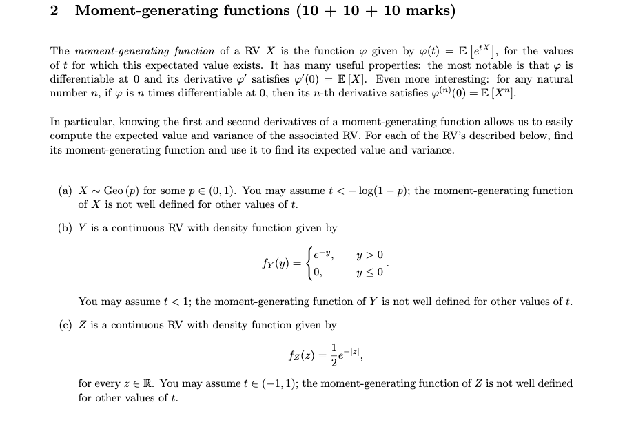 Solved 2 Moment Generating Functions 10 10 10 Marks The