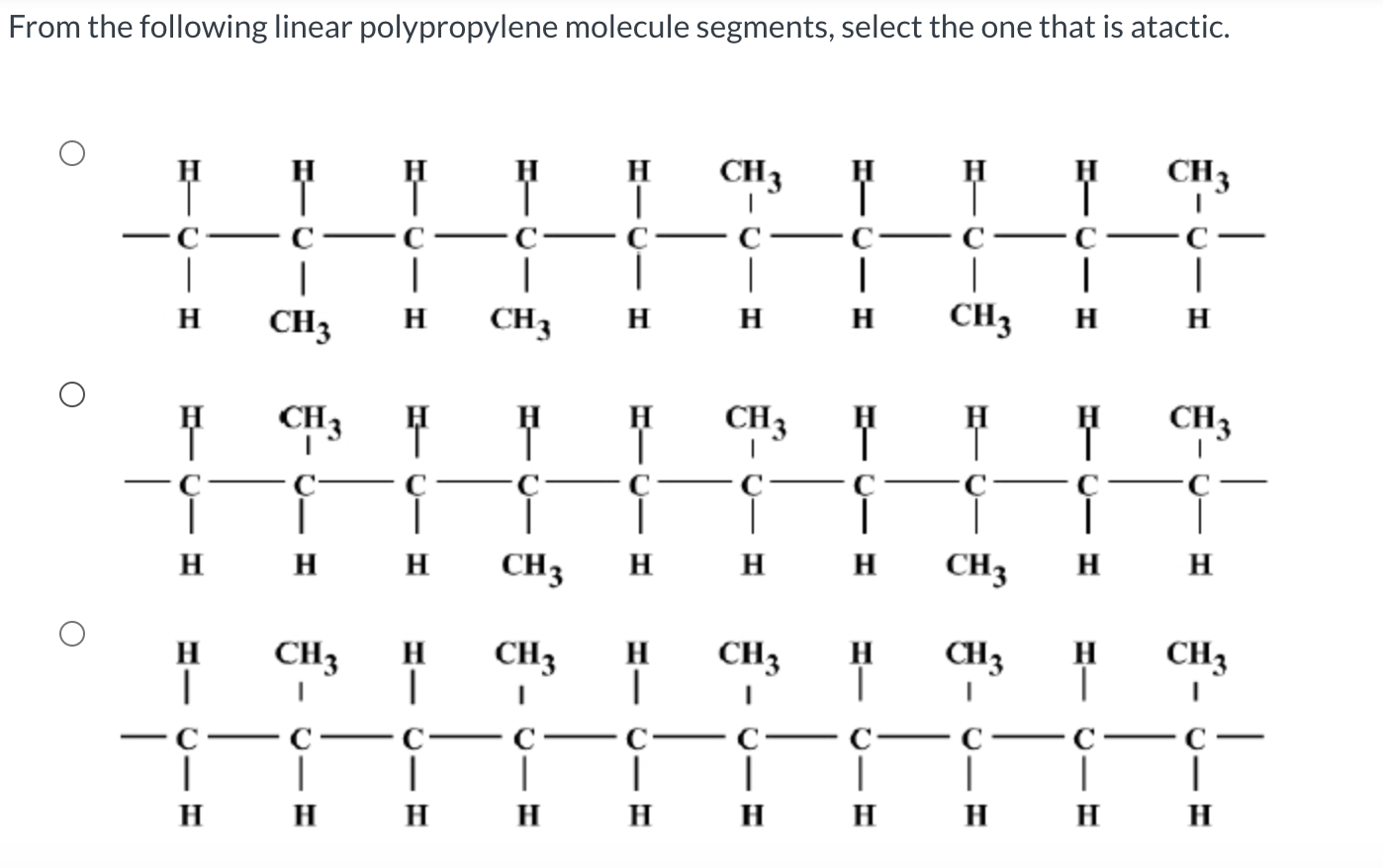 Solved From the following linear polypropylene molecule | Chegg.com