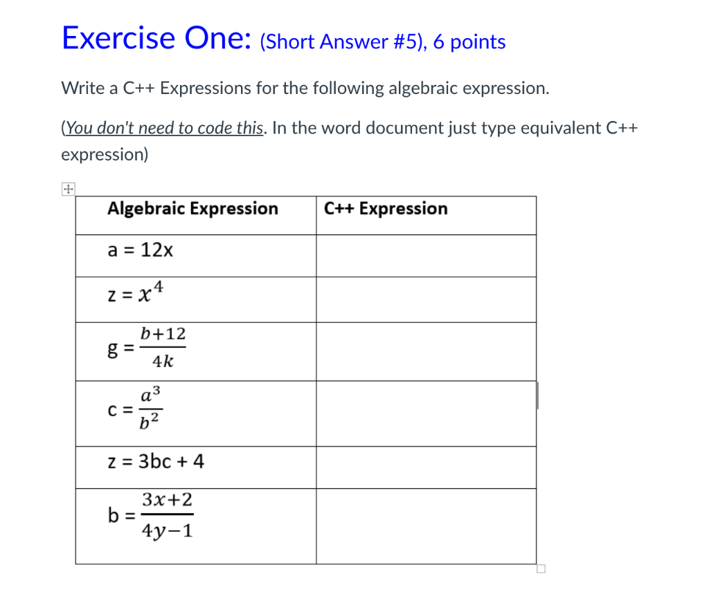 Solved Exercise One: (Short Answer #5), 6 points Write a C++ | Chegg.com