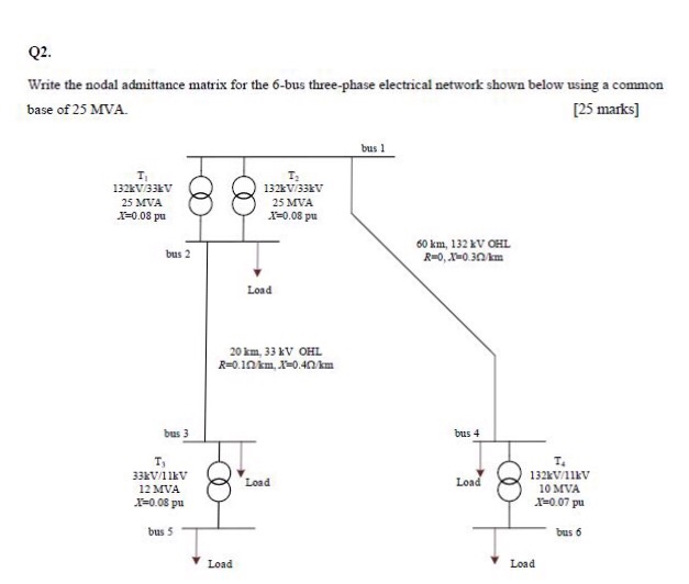 Solved Write the nodal admittance matrix for the 6-bus | Chegg.com